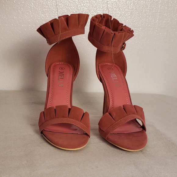 Melly Nilla | Shoes | Melly Nillia Peach Ruffle Ankle Strap 4 Heels ...